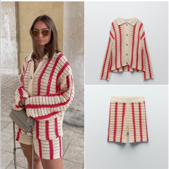 Zara | Other | Zara Red And Cream Striped Knit Set | Poshmark